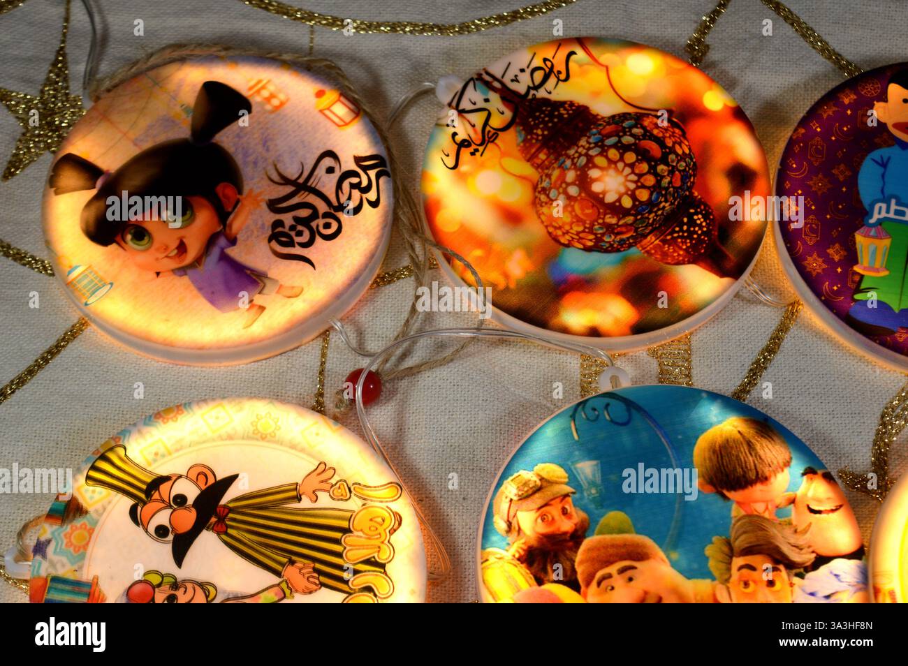 Cairo, Egypt, January 21 2025: Festive decorations with shapes of ...