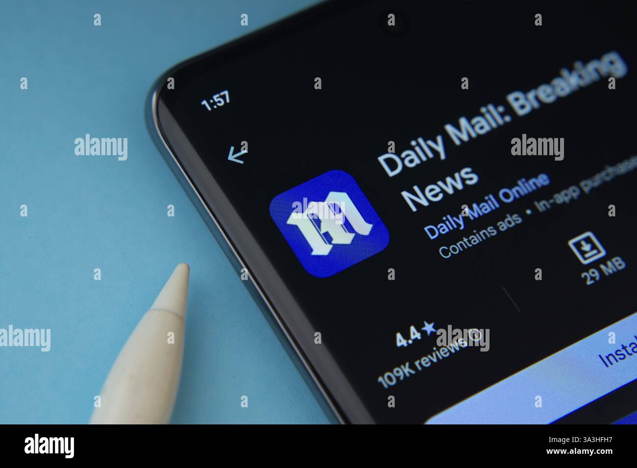 The Daily Mail app from Google Playstore is displayed on a smartphone ...