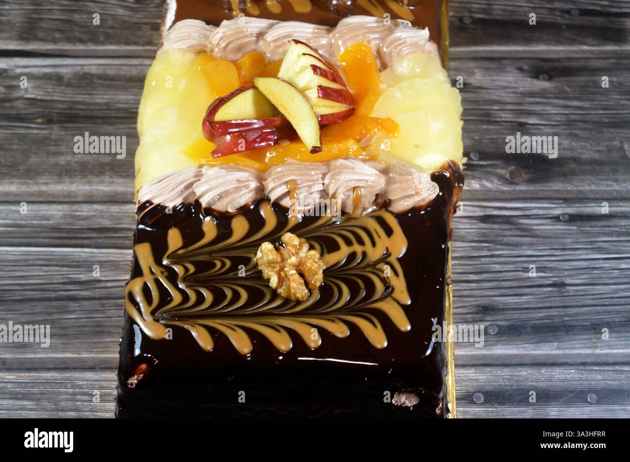 rectangular shaped birthday cake of 3 parts of different pieces sponge creamy cake for ...