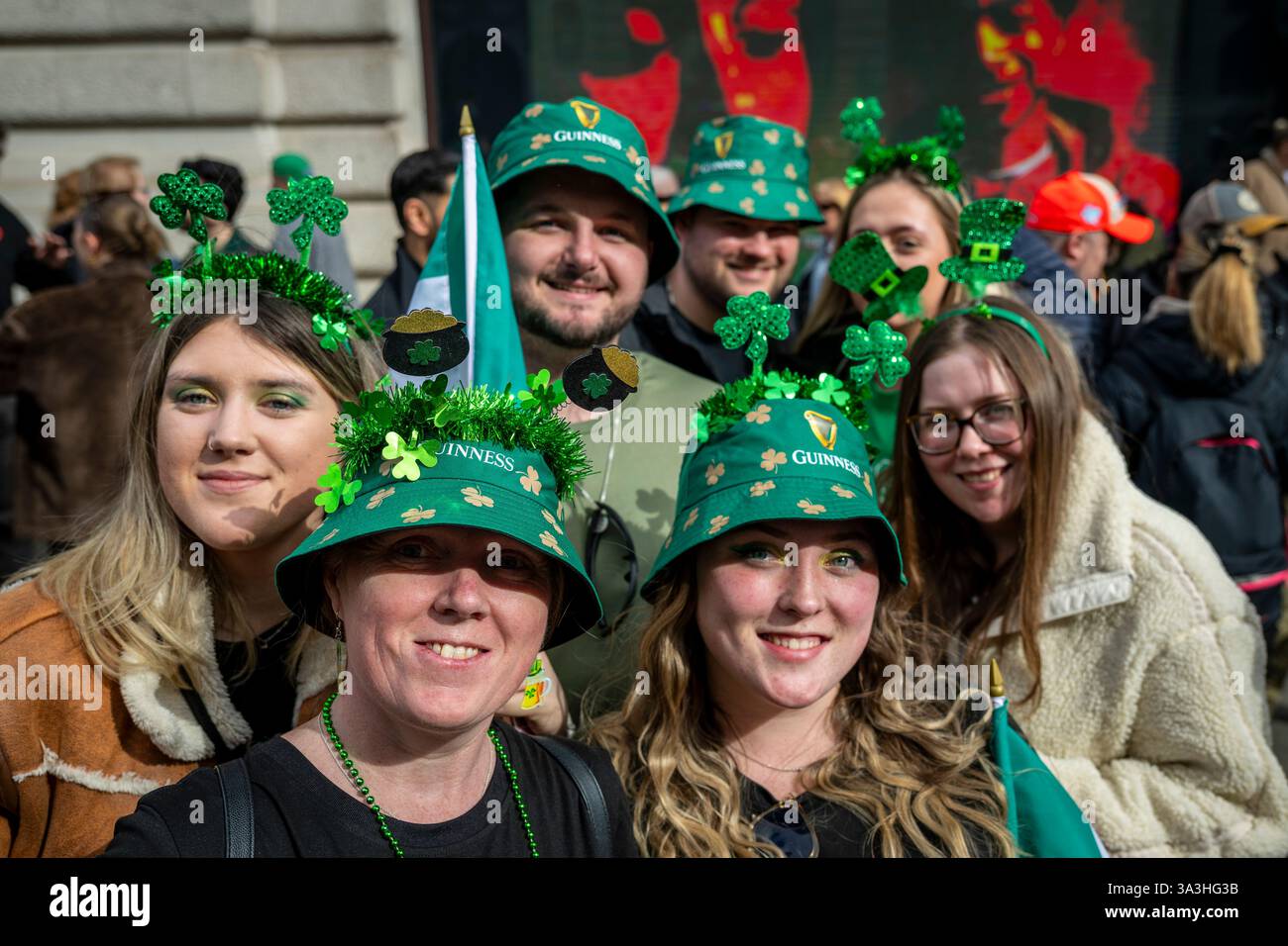 London, UK. 16 March 2025. People watch the annual St Patrick’s Day ...