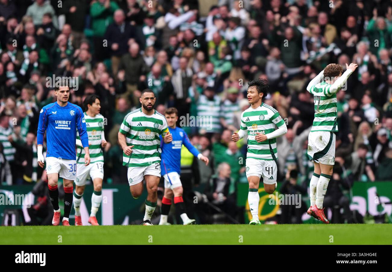 Celtic's Reo Hatate celebrates scoring their side's second goal of the ...
