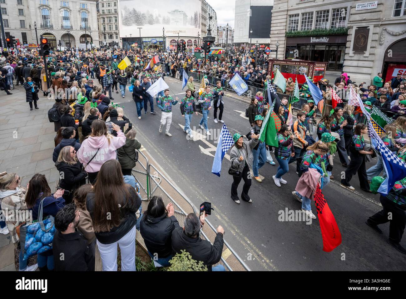 London, UK. 16 March 2025. People watch the annual St Patrick’s Day ...