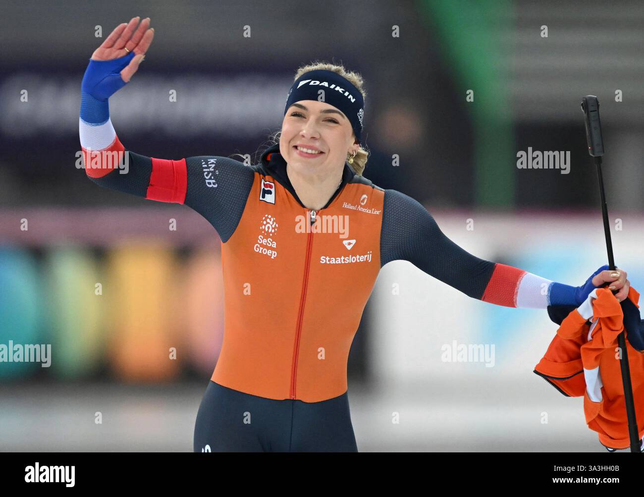 Joy Beune of Netherlands reacts after finishing the race of the women's ...