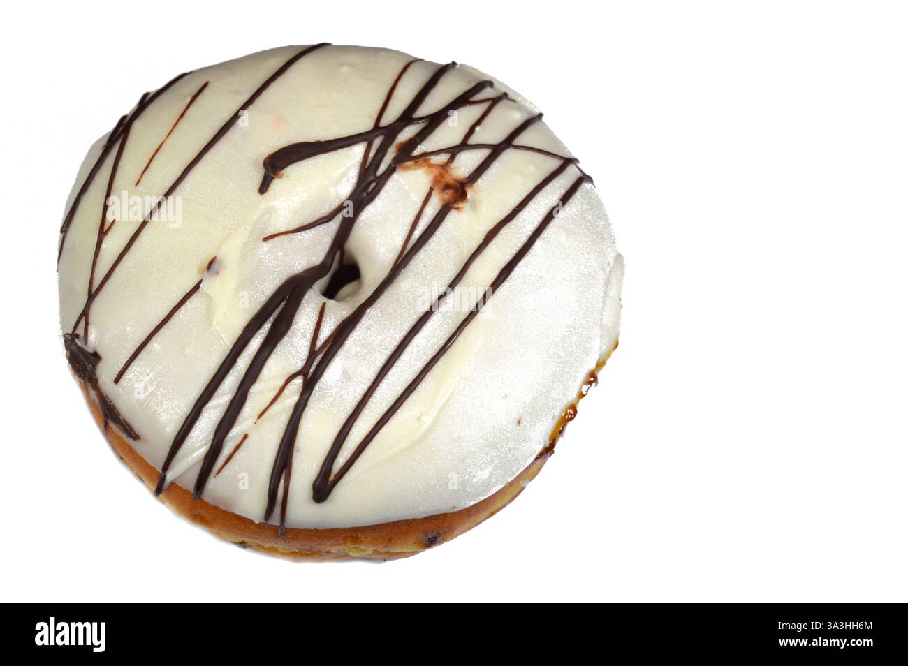 White chocolate ring donut with brown chocolate sauce, A glazed, yeast ...