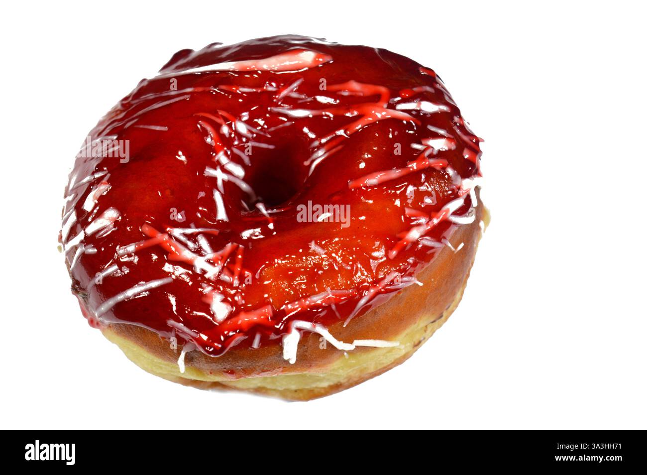 Strawberry flavor ring donut with white chocolate sauce, glazed, yeast ...