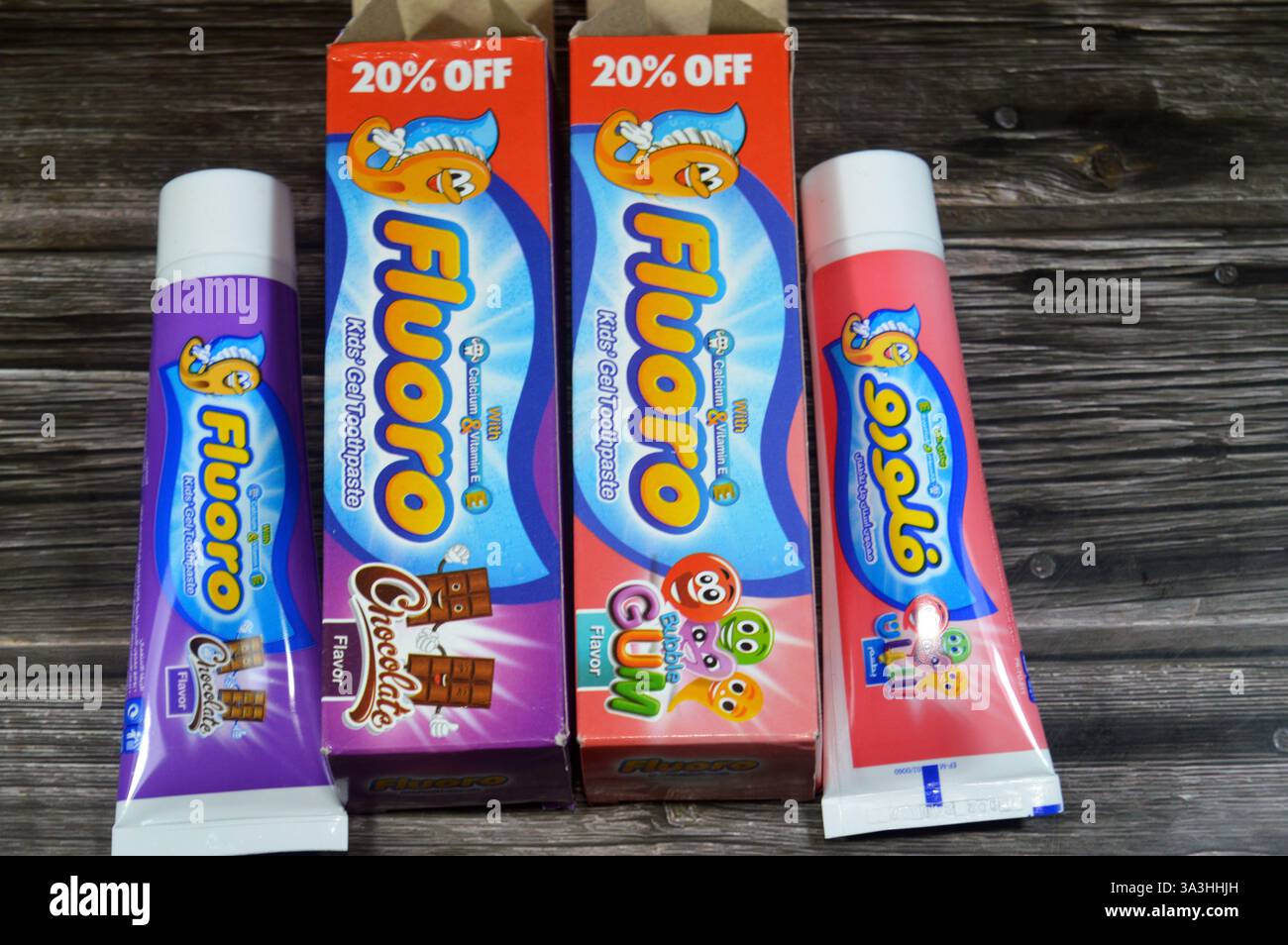 Cairo, Egypt, February 5 2025: Fluoro Kids' gel toothpaste with ...