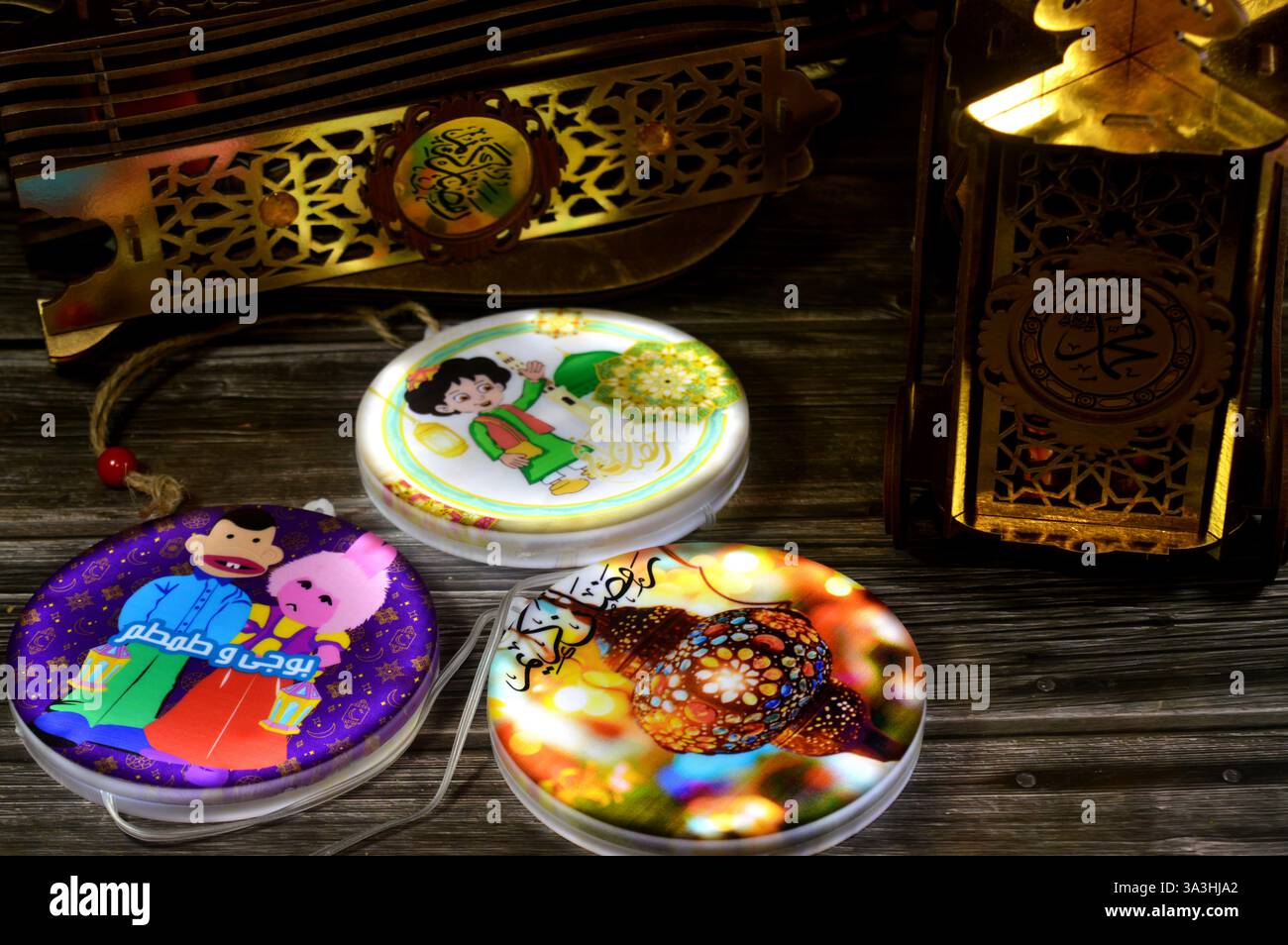 Cairo, Egypt, February 14 2025: White LED lights Festive decorations ...