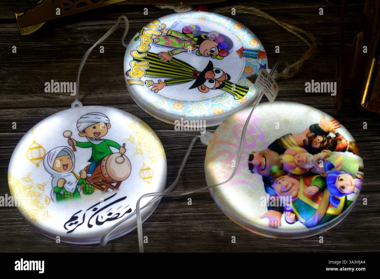 Cairo, Egypt, February 14 2025: White LED lights Festive decorations ...