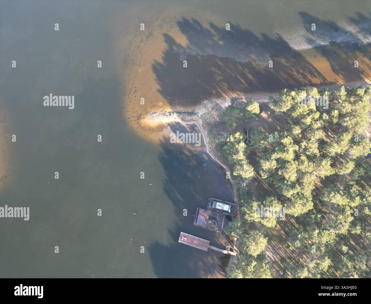 Aerial View of Shoreline with Trees and Dock Stock Photo - Alamy