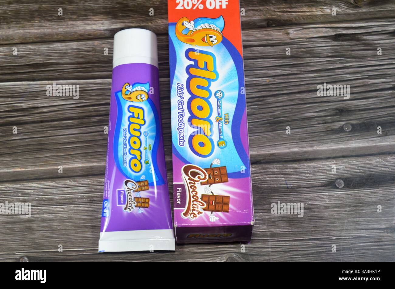 Cairo, Egypt, February 5 2025: Fluoro Kids' gel toothpaste with ...