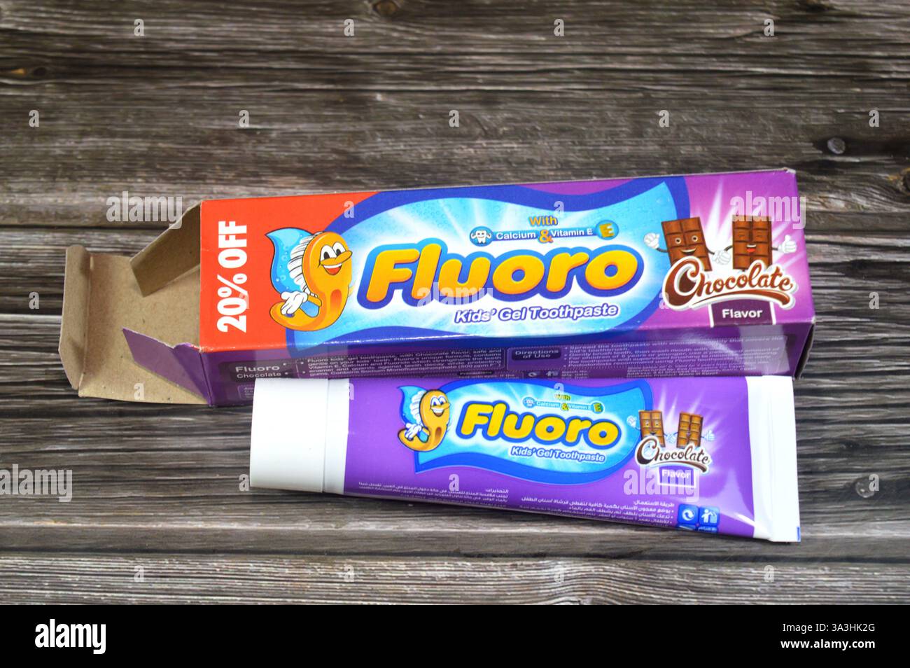 Cairo, Egypt, February 5 2025: Fluoro Kids' gel toothpaste with ...