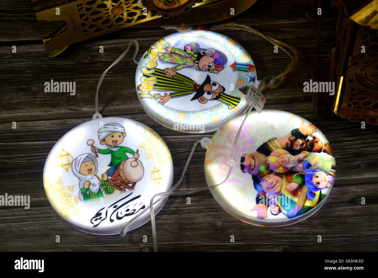 Cairo, Egypt, February 14 2025: White LED lights Festive decorations ...