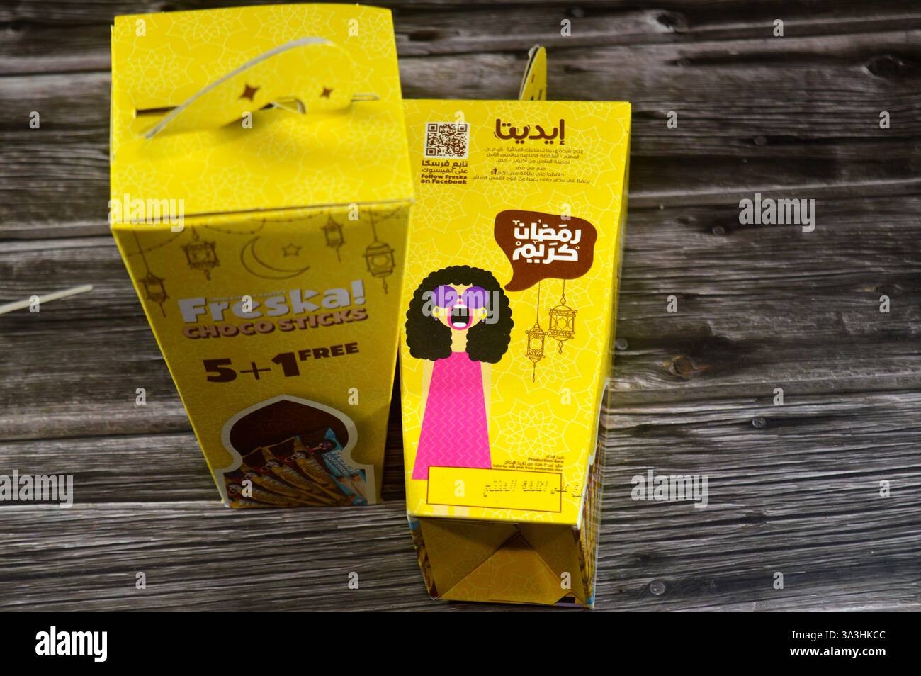 Cairo, Egypt, February 1 2025: Freska chocolate sticks by Edita in ...