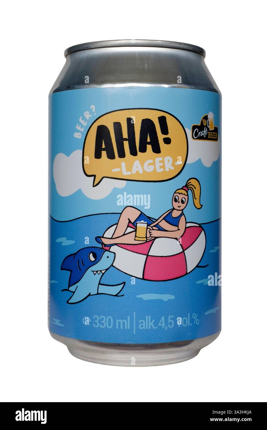 can of aha craft lager beer on white background Stock Photo - Alamy