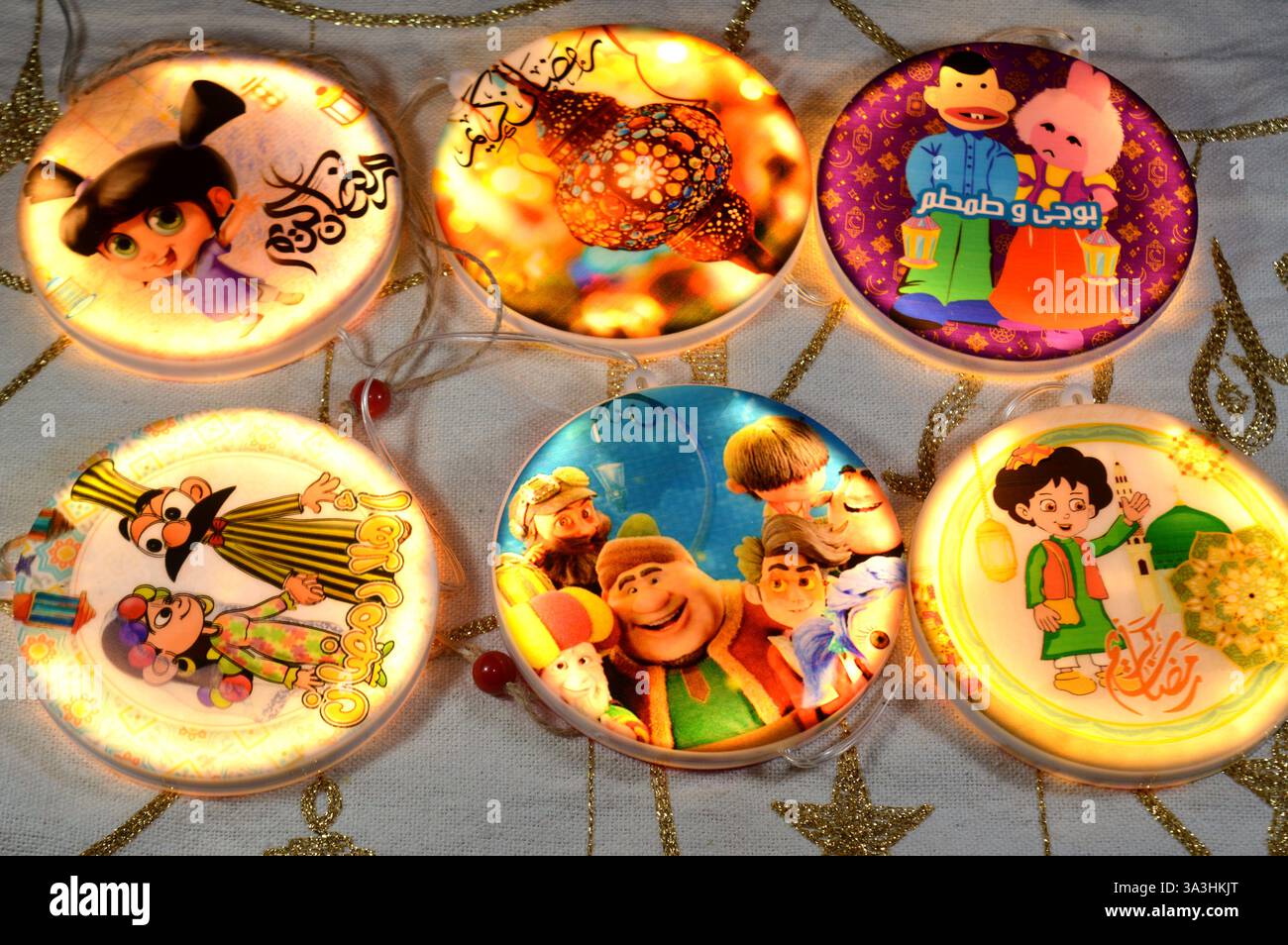 Cairo, Egypt, January 21 2025: Festive decorations with shapes of ...