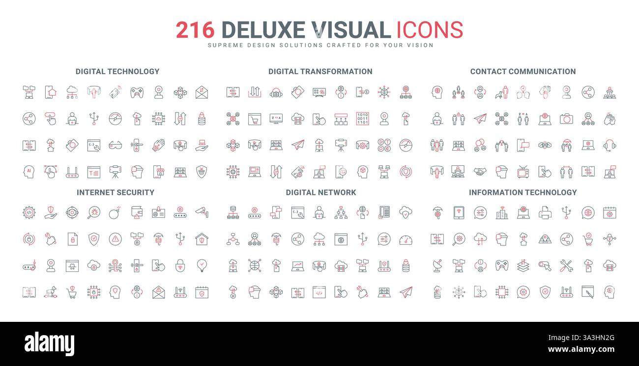Information technology, automation line icon set. Communication of ...