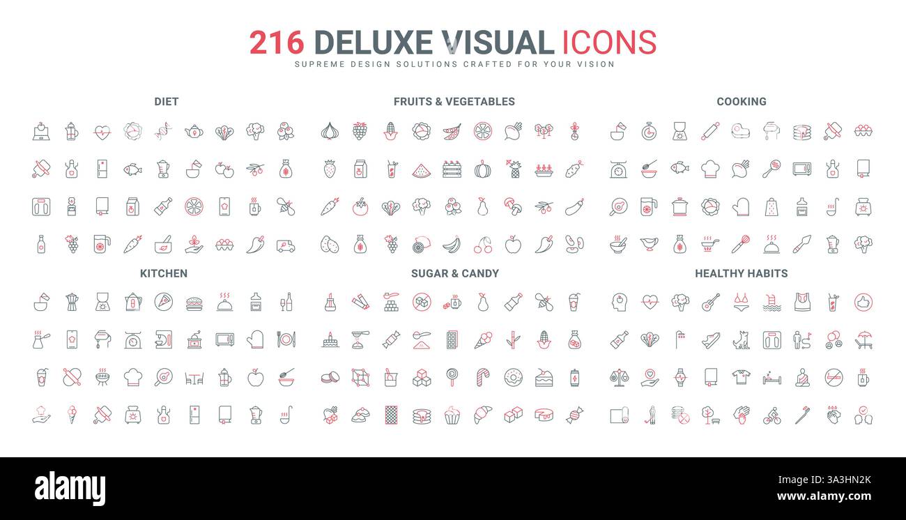 Healthy lifestyle, food and drink, sugar and sweet product line icon ...