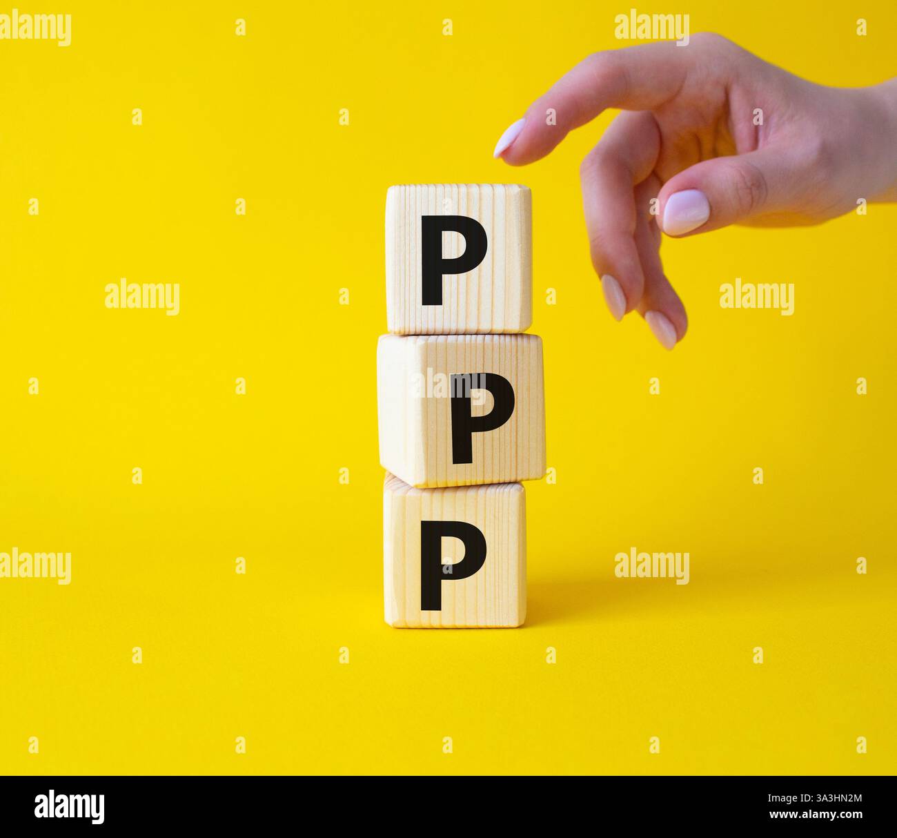 PPP private public partnership symbol. Wooden cubes with words PPP ...