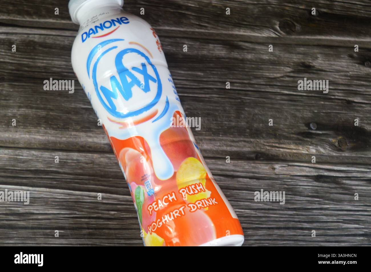Cairo, Egypt, March 5 2025: Peach Push Danone max, Yogurt drink with ...