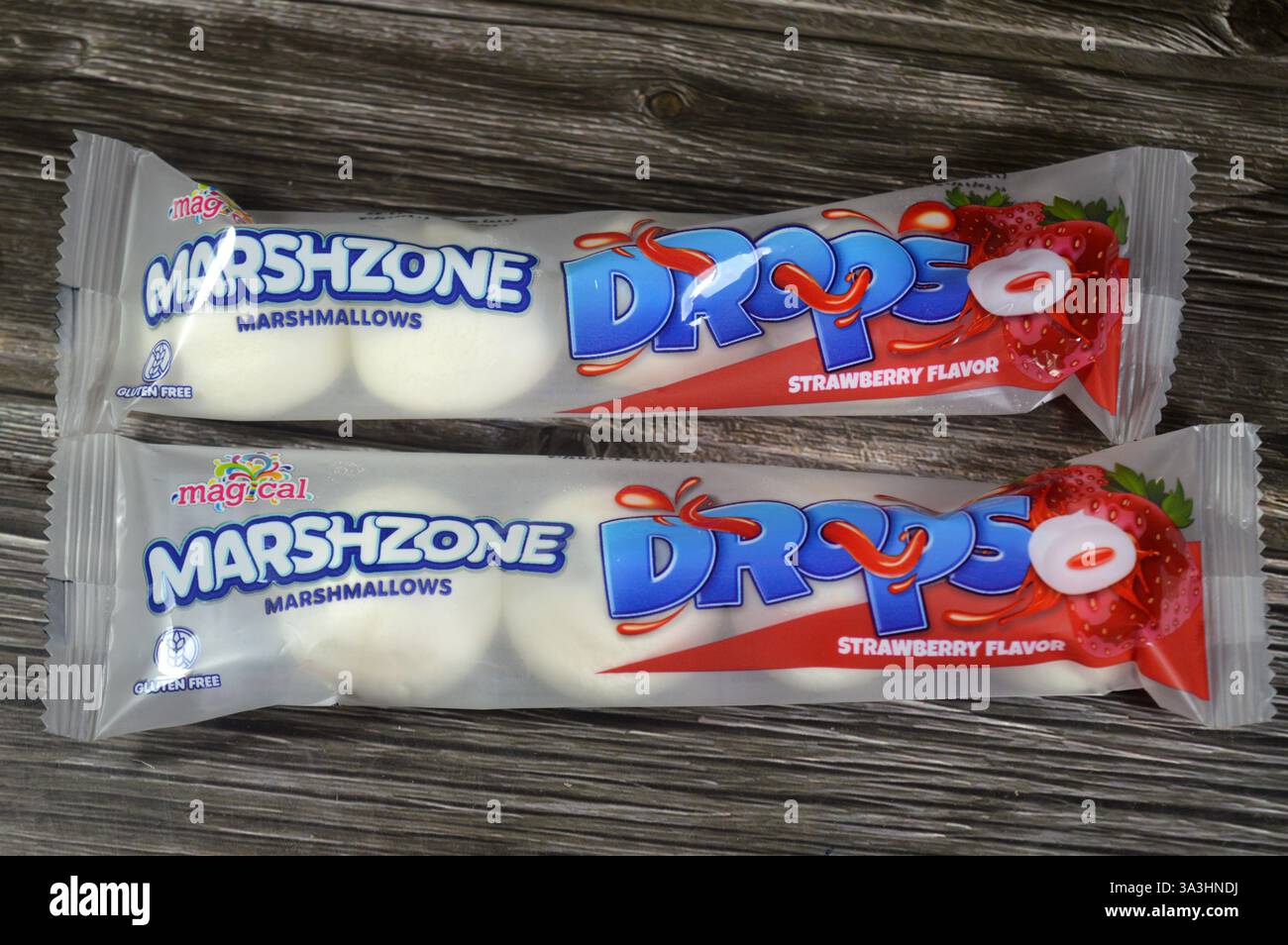 Cairo, Egypt, March 5 2025: Magical Marshzone Marshmallows, gluten free, strawberry flavor ...
