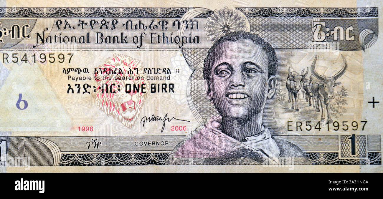Large fragment of the obverse side of 1 ETB one Ethiopian Birr cash ...