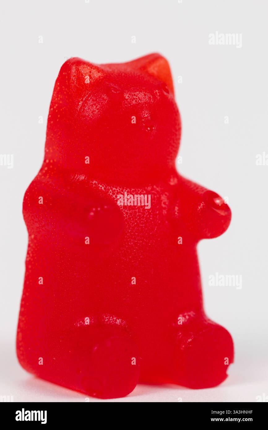 Homemade red gummy bear candy isolated on white background Stock Photo ...