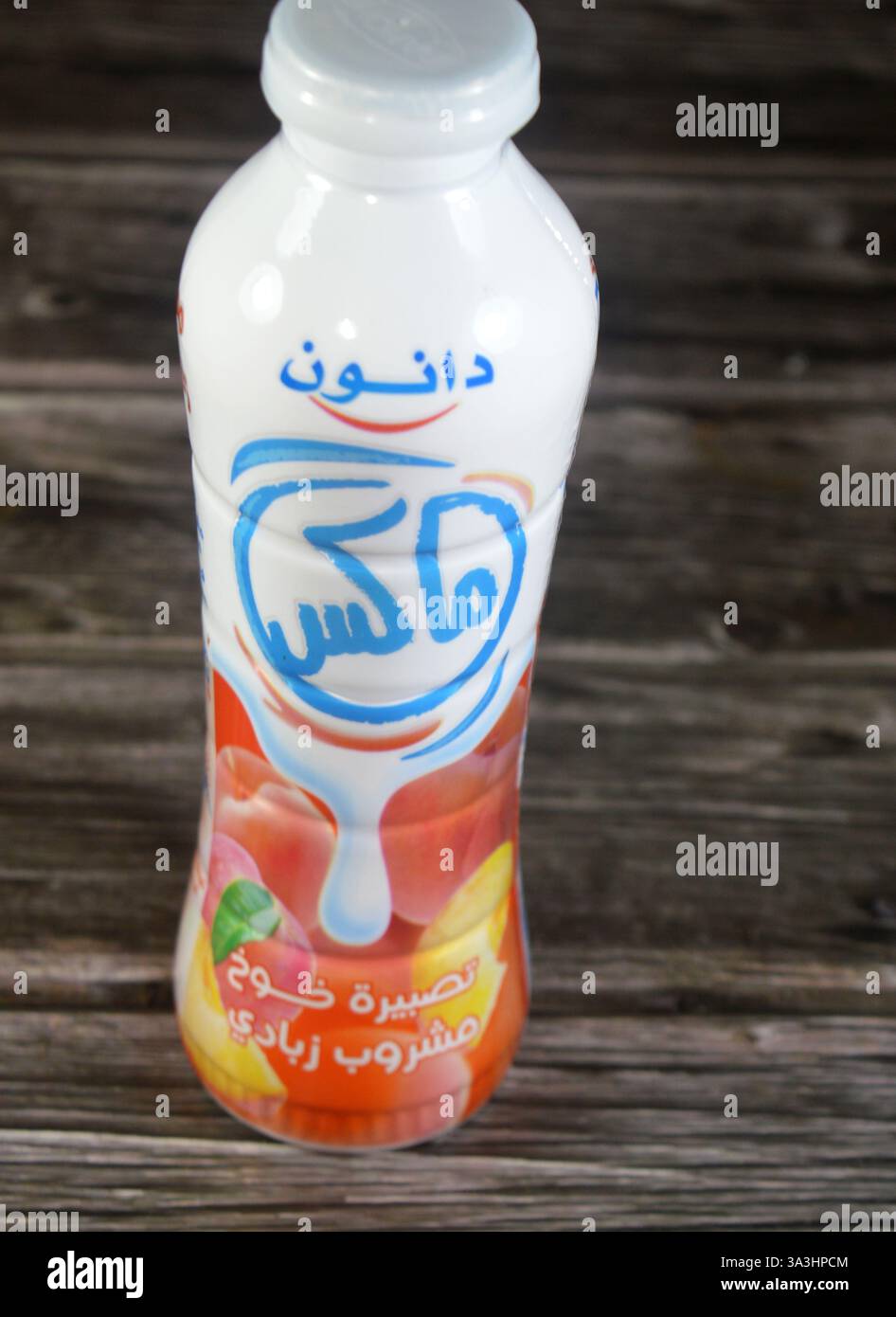 Cairo, Egypt, March 5 2025: Peach Push Danone max, Yogurt drink with ...