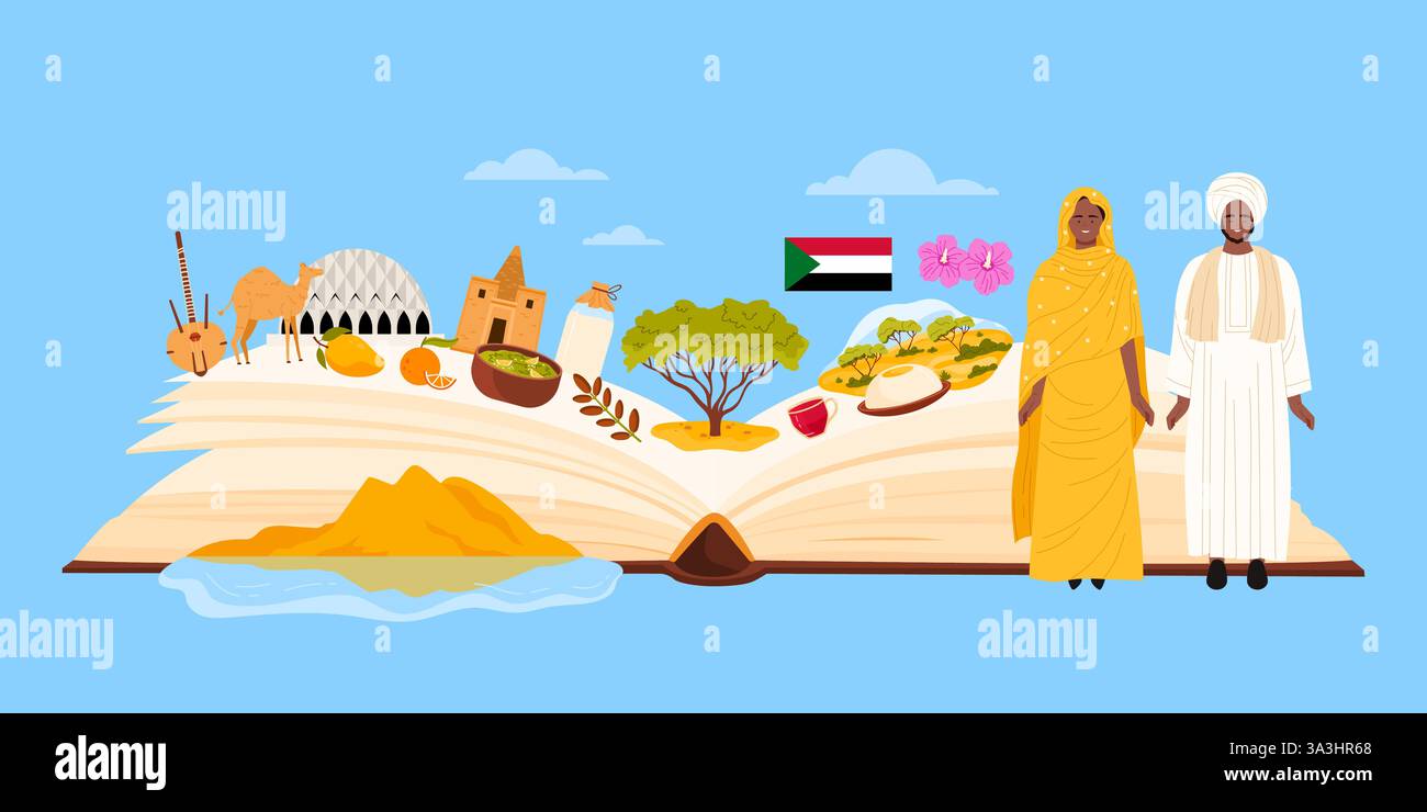 Travel to Sudan, infographic sightseeing landmarks and tourist ...
