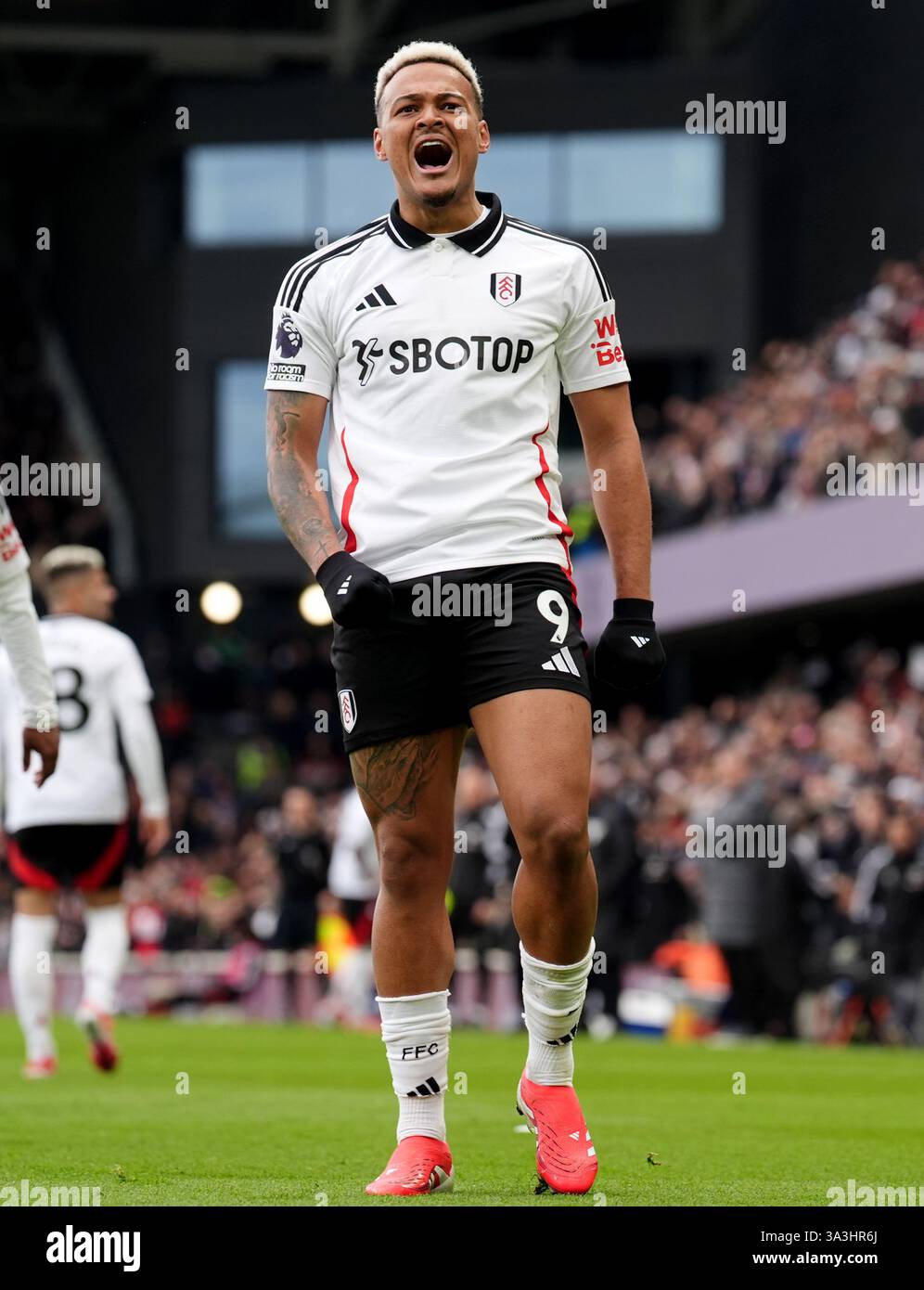 Fulham's Rodrigo Muniz celebrates after scoring his sides first goal ...