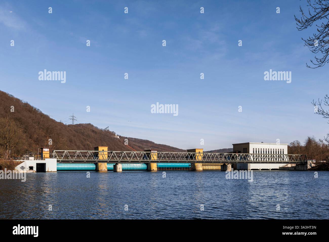 bridge at the run-of-river power plant at lake Hengstey between ...