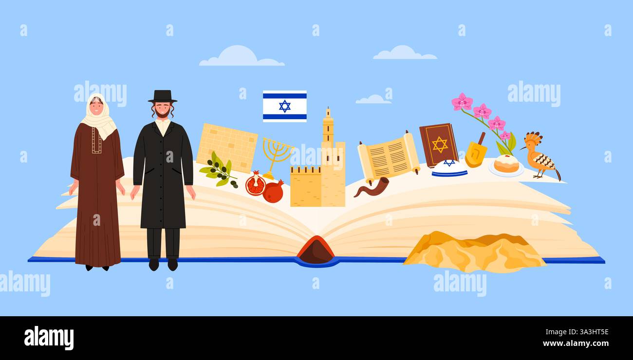 Jewish culture elements, symbols of Judaism religion and holidays of ...