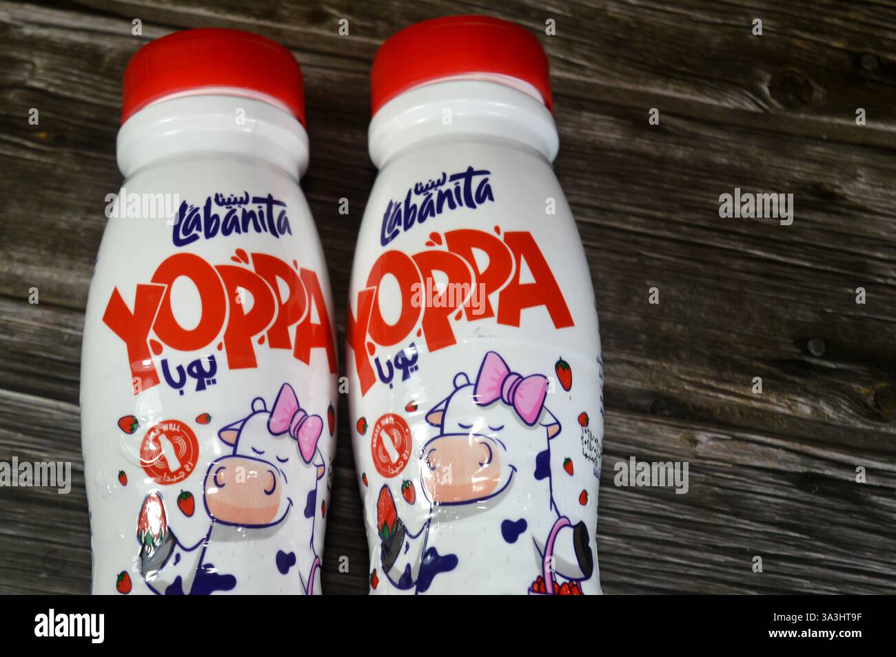Cairo, Egypt, March 10 2025: Strawberry Labanita YOPPA, Yogurt drink with strawberry taste ...
