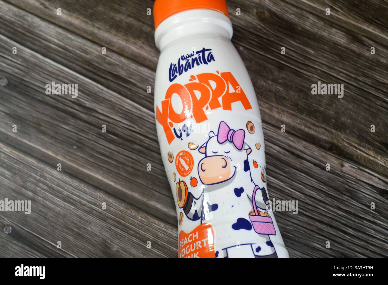 Cairo, Egypt, March 10 2025: Peach Labanita YOPPA, Yogurt drink with ...