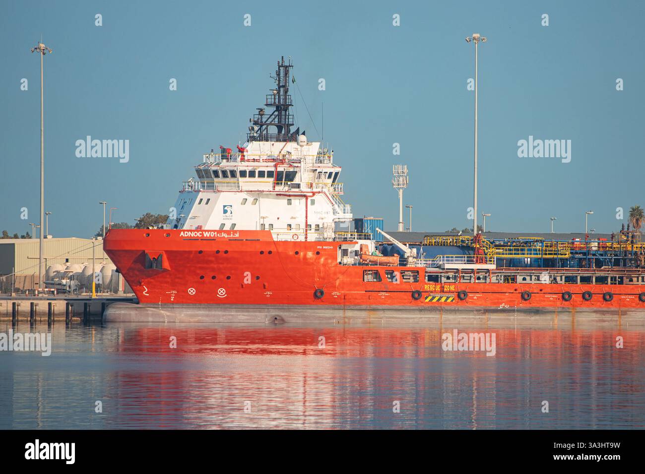 15 January 2025, Abu Dhabi, UAE: Red platform supply vessel ADNOC W01 ...
