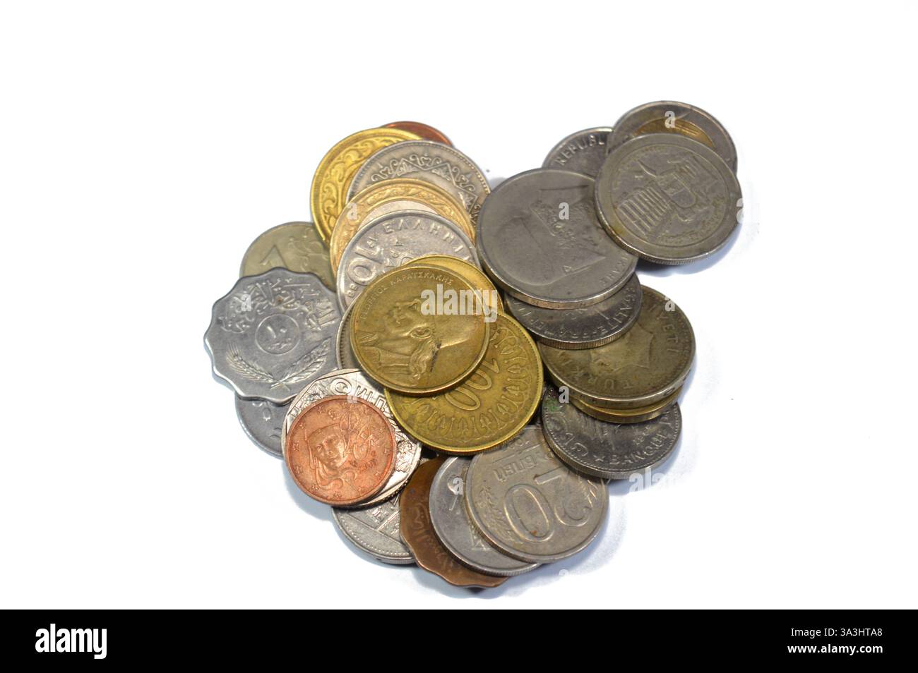 Various coins from different countries and different times, old coins ...