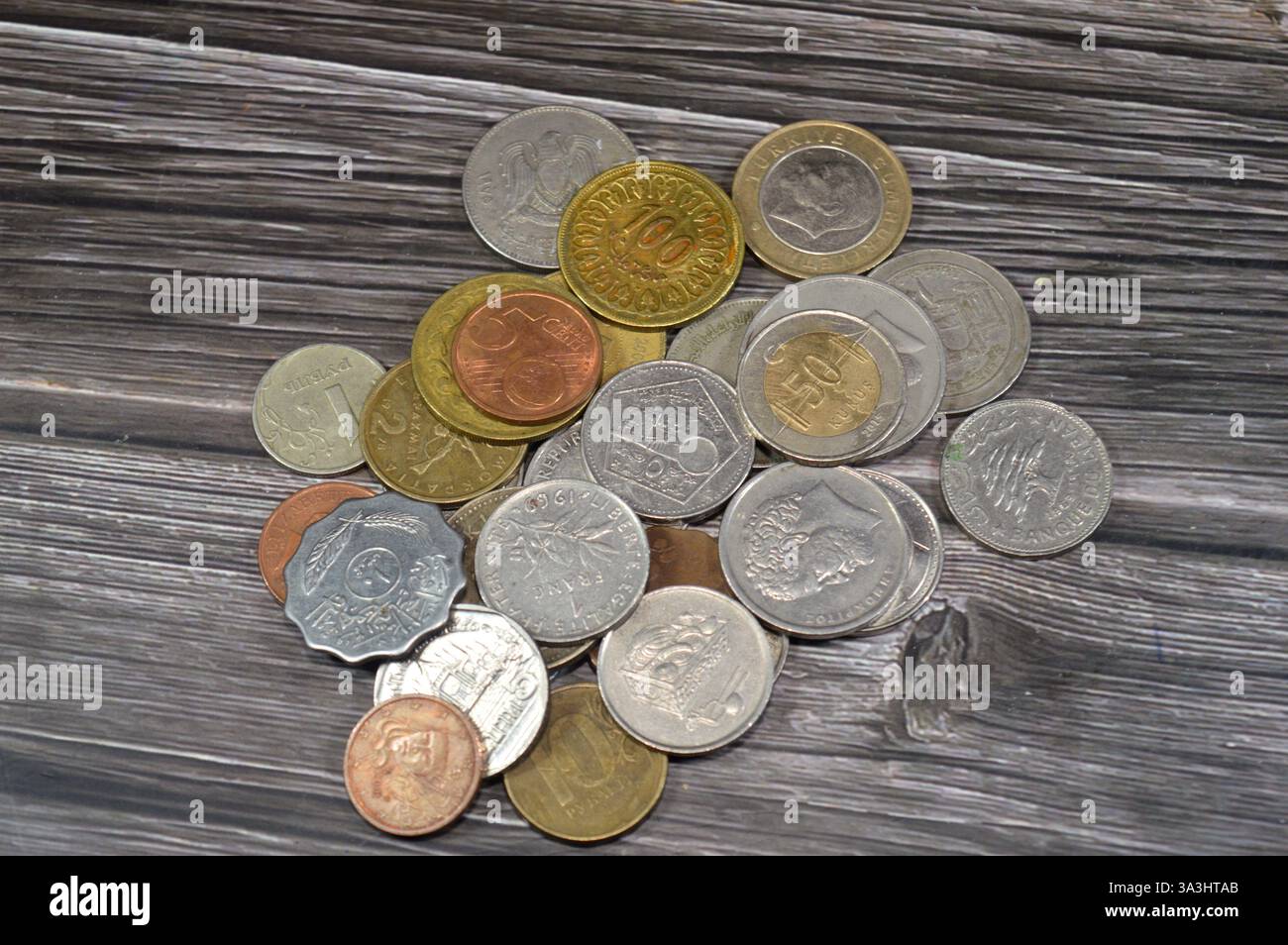 Various coins from different countries and different times, old coins ...