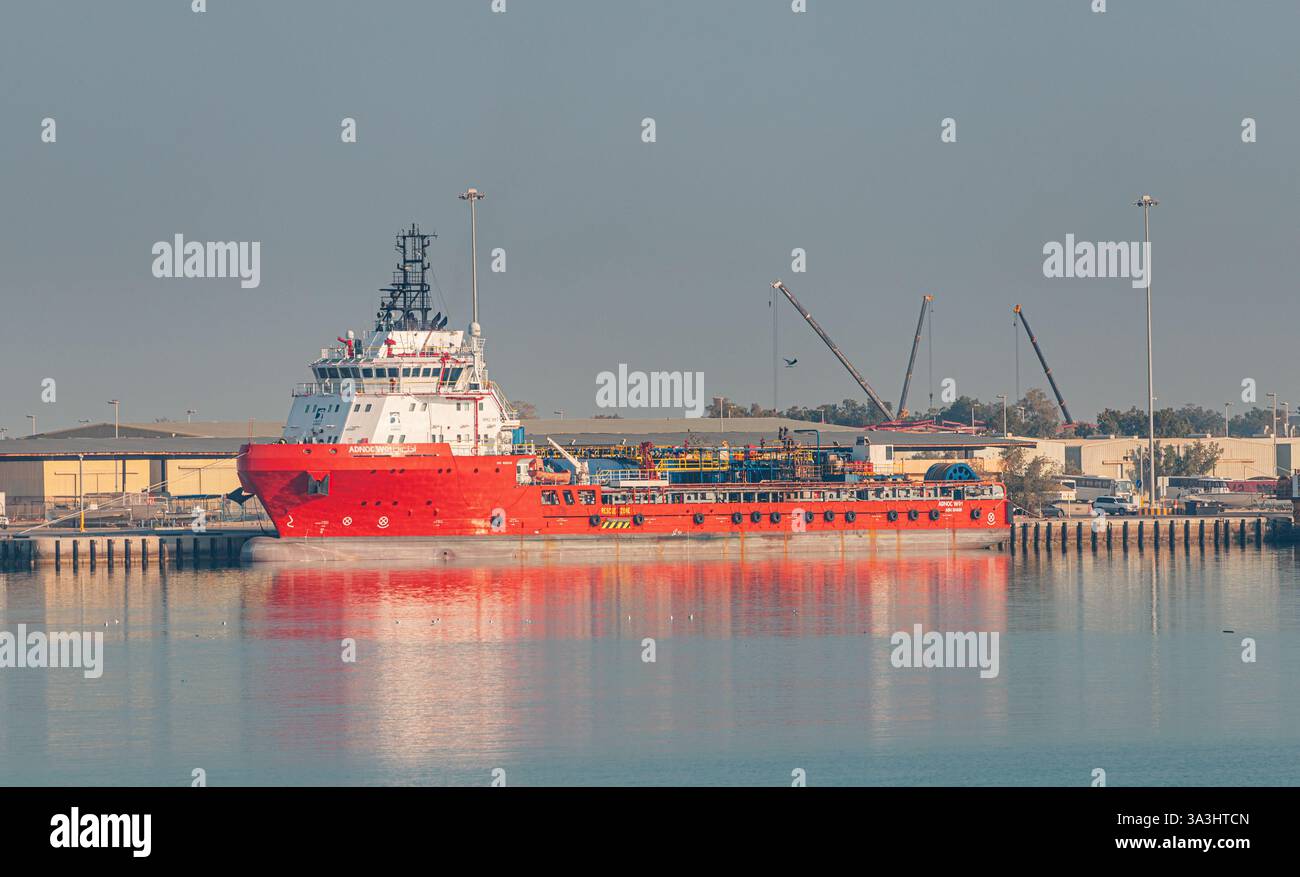 15 January 2025, Abu Dhabi, UAE: Red platform supply vessel ADNOC W01 ...