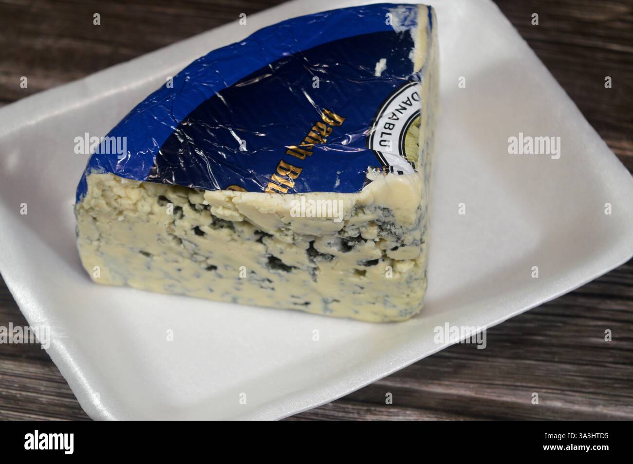 Cairo, Egypt, March 7 2025: Danablu, Danish Blue Cheese, a strong, blue ...