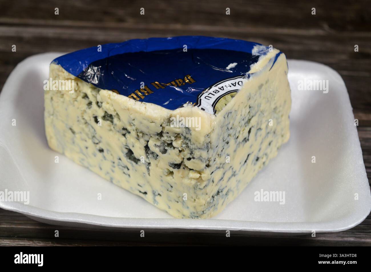 Cairo, Egypt, March 7 2025: Danablu, Danish Blue Cheese, a strong, blue ...