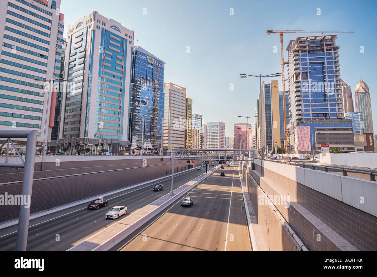 15 January 2025, Abu Dhabi, UAE: Bustling cityscape featuring tall ...