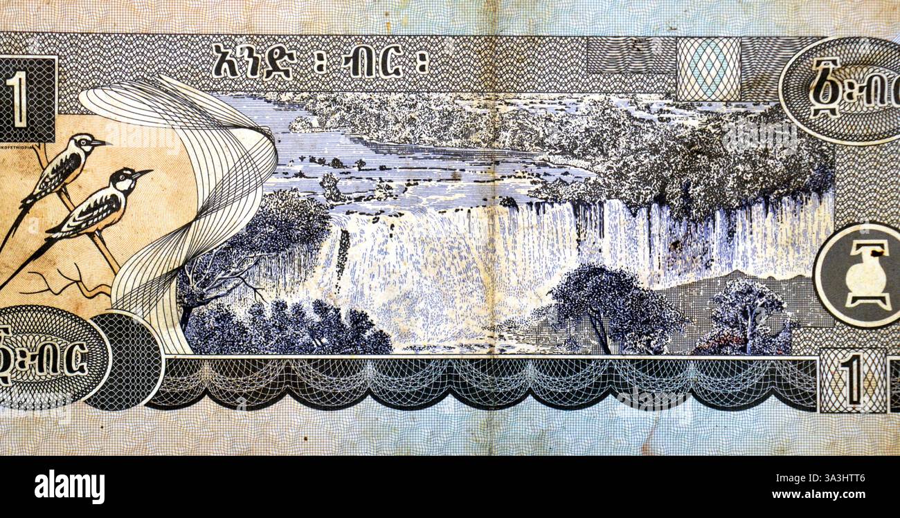 Large fragment of the reverse side of 1 ETB one Ethiopian Birr cash ...