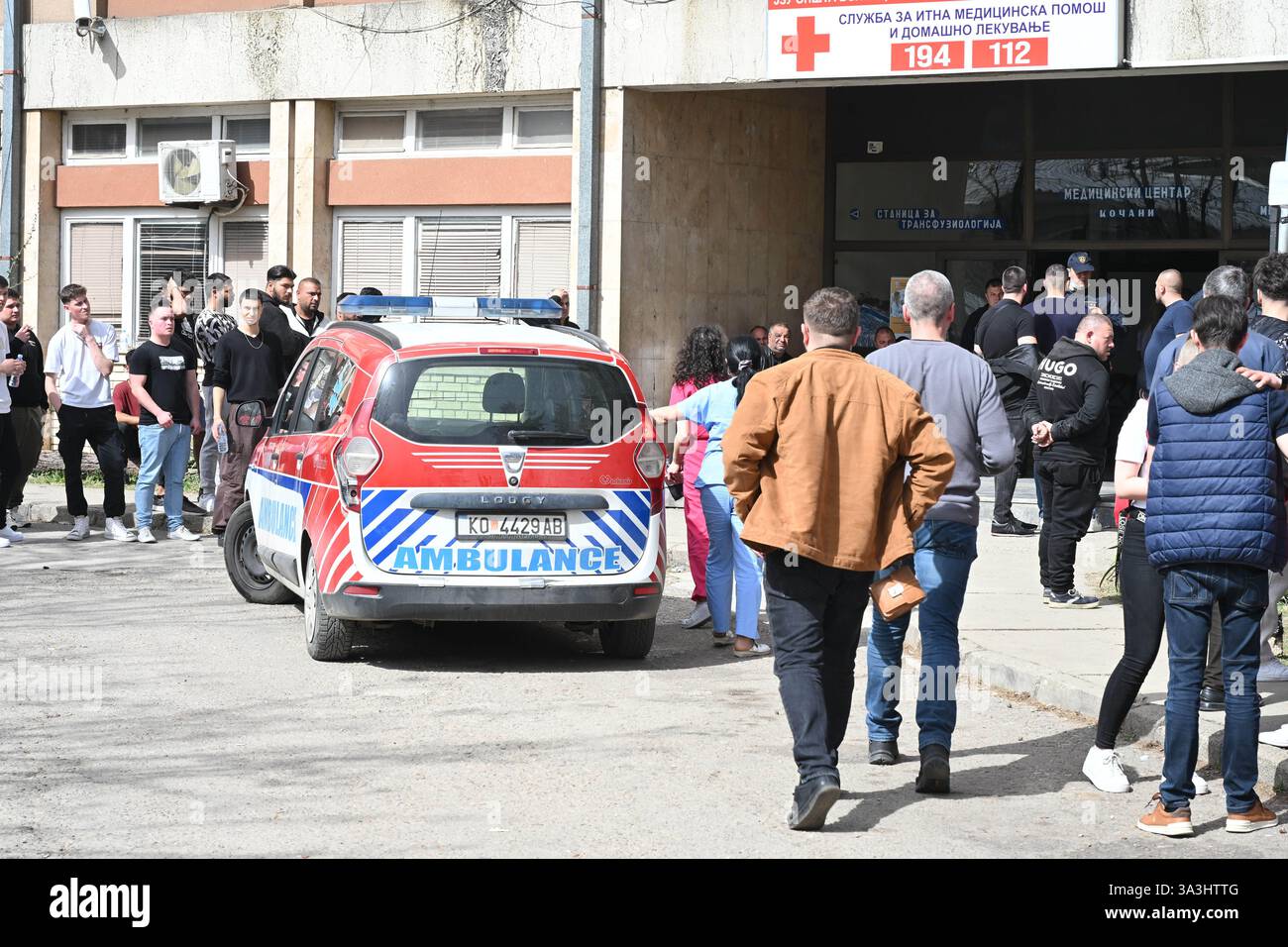 Families and friends outside the hospital where the victims are being treated after fire a in ...