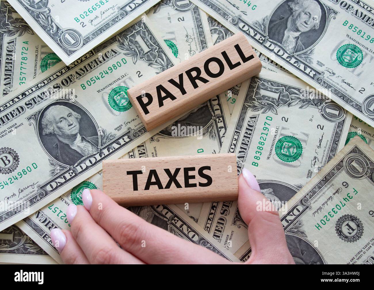 Payroll taxes symbol. Concept word Payroll taxes on wooden blocks ...