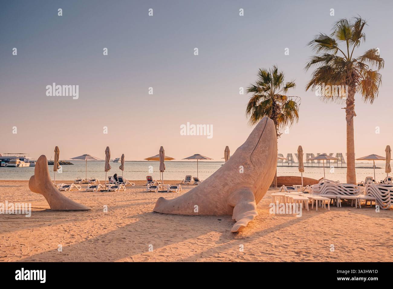 15 January 2025, Abu Dhabi, UAE: Unique whale sculptures at Marsana ...
