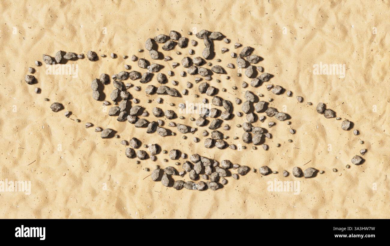 Concept conceptual stones on beach sand handmade symbol shape, golden ...