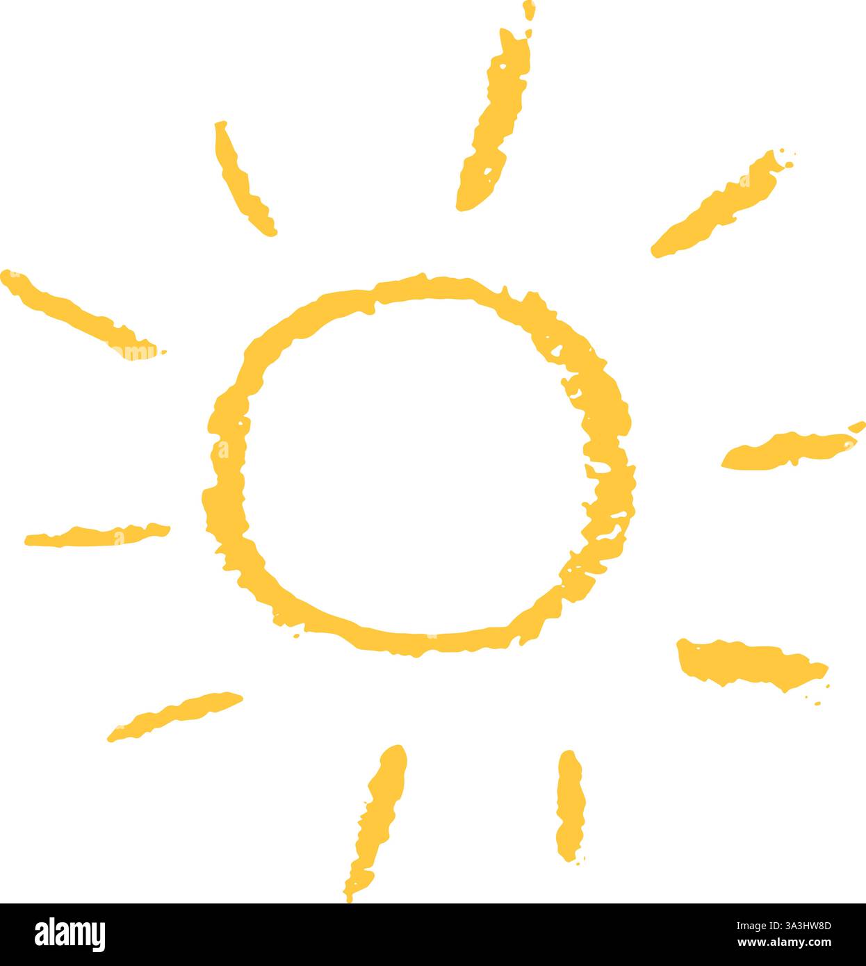Fun like kid drawing yellow sun. Painted with pastel crayons or wax ...