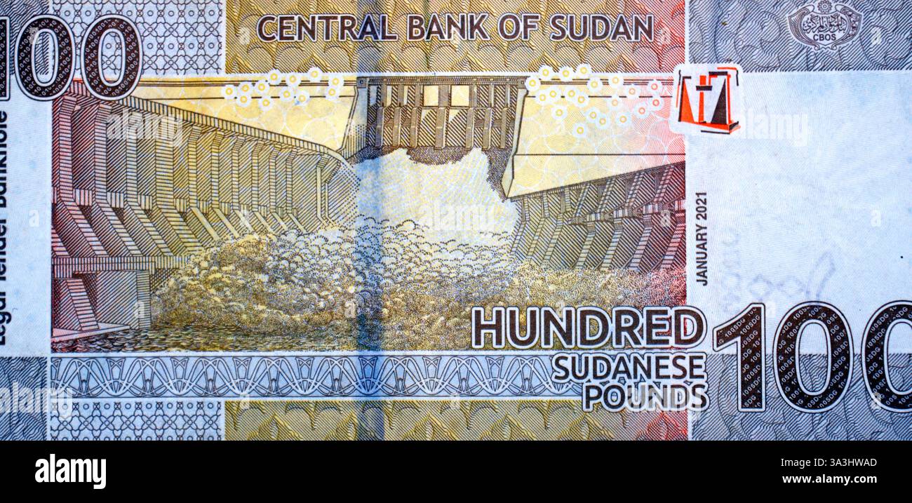 Large fragment of the reverse side of 100 SDG one hundred Sudanese ...