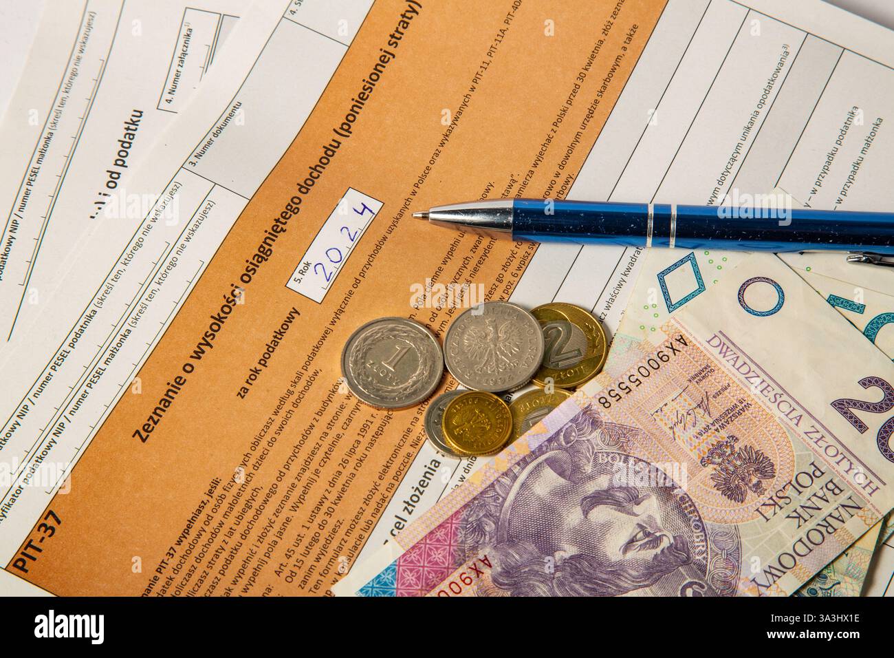 Close-up. Background. PIT-37. Polish tax return form for 2024 (called ...