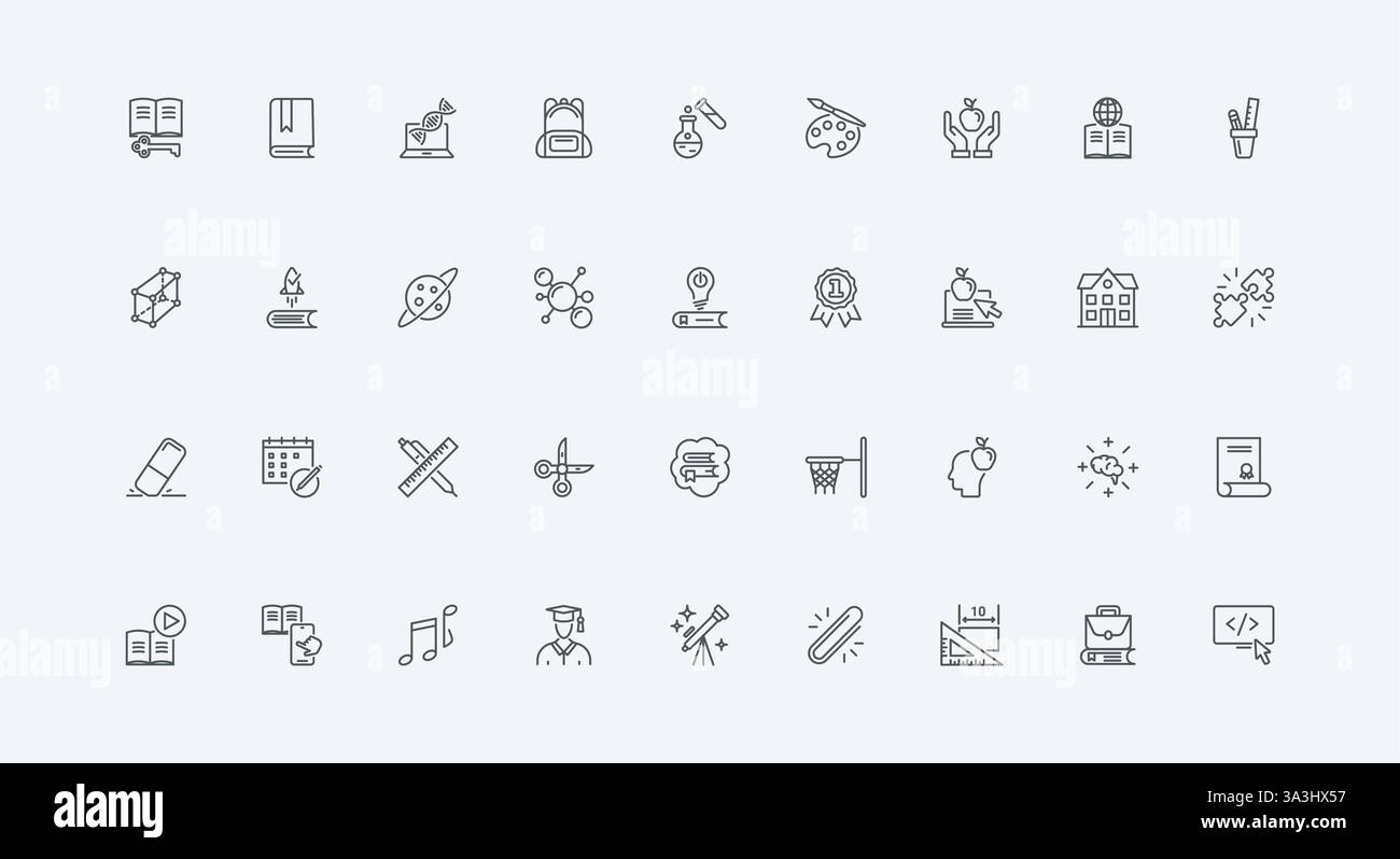 Book and classroom, graduate cap, learning instruction thin black ...