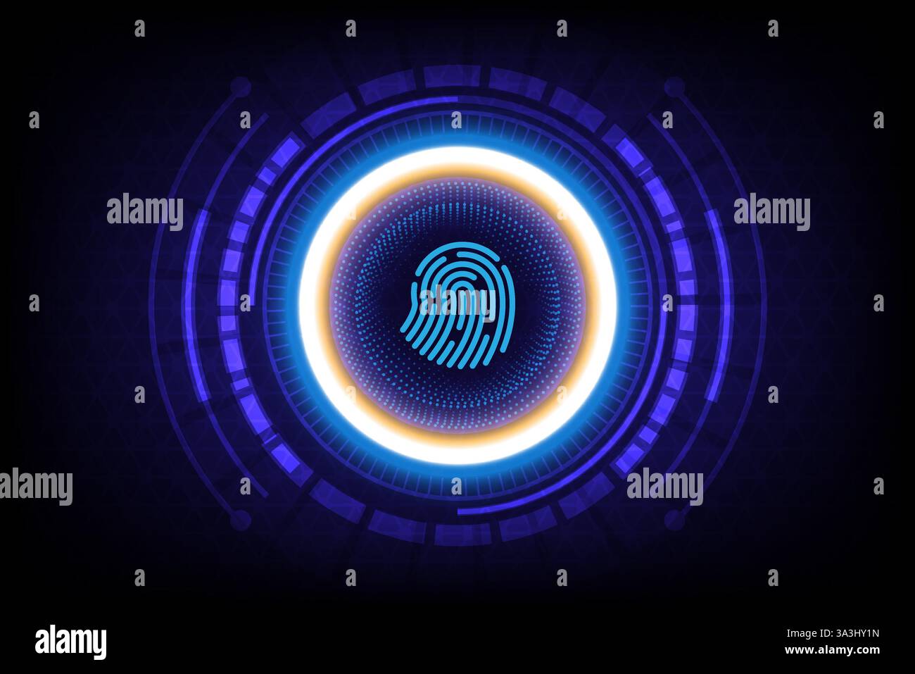 Cyber security technology concept fingerprint scanning, futuristic hi-tech style. Vector and ...